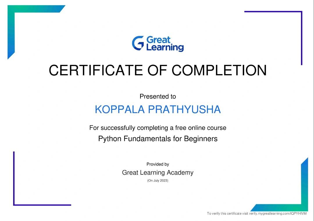 Koppala Prathyusha on LinkedIn: #python #codingjourney # ... Koppala Prathyusha on LinkedIn: #python #codingjourney # ...