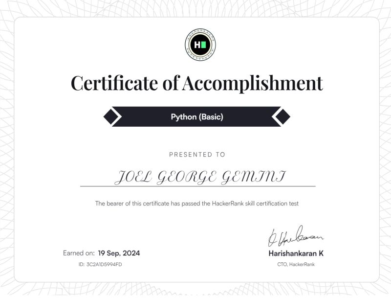 Joel George Gemini on LinkedIn: #hackerrank #python #react #javascript ... Joel George Gemini on LinkedIn: #hackerrank #python #react #javascript ...