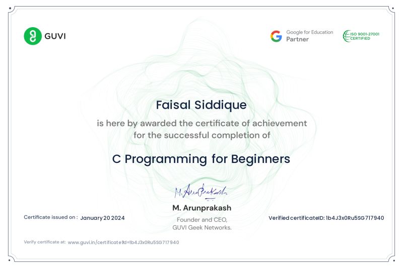 #guvi #cprogramming | Faisal Siddique #guvi #cprogramming | Faisal Siddique