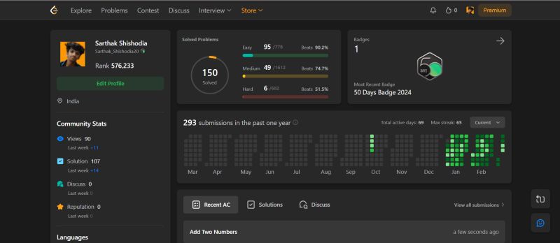 Completed 150 LeetCode questions! | Sarthak Shishodia posted on the ... Completed 150 LeetCode questions! | Sarthak Shishodia posted on the ...