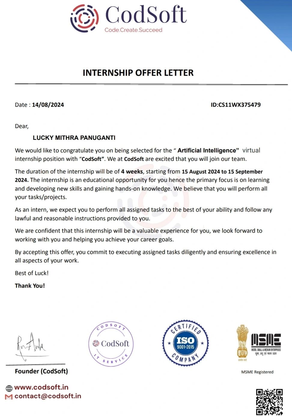 Lucky Mithra on LinkedIn: #ai #internship #codsoft #techcareer Lucky Mithra on LinkedIn: #ai #internship #codsoft #techcareer