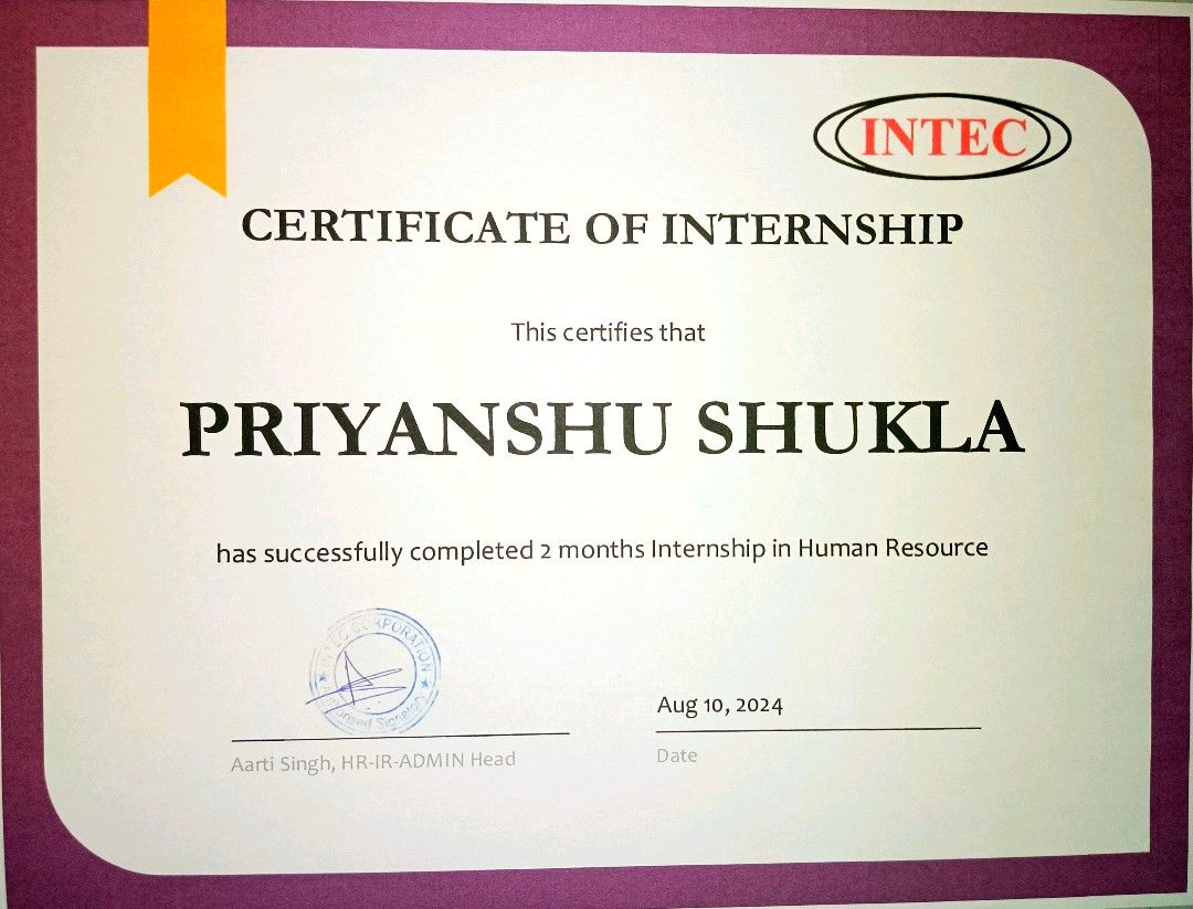 PRIYANSHU SHUKLA on LinkedIn: #internship #humanresources # ... PRIYANSHU SHUKLA on LinkedIn: #internship #humanresources # ...