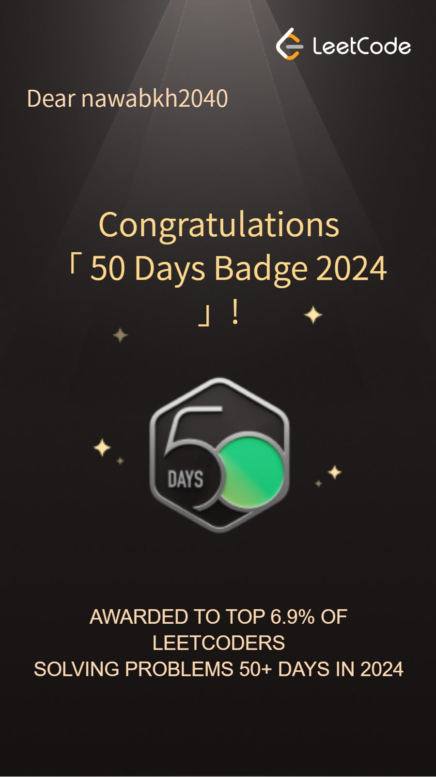 Nawab Khan on LinkedIn: #leetcode #codingjourney #achievementunlocked Nawab Khan on LinkedIn: #leetcode #codingjourney #achievementunlocked