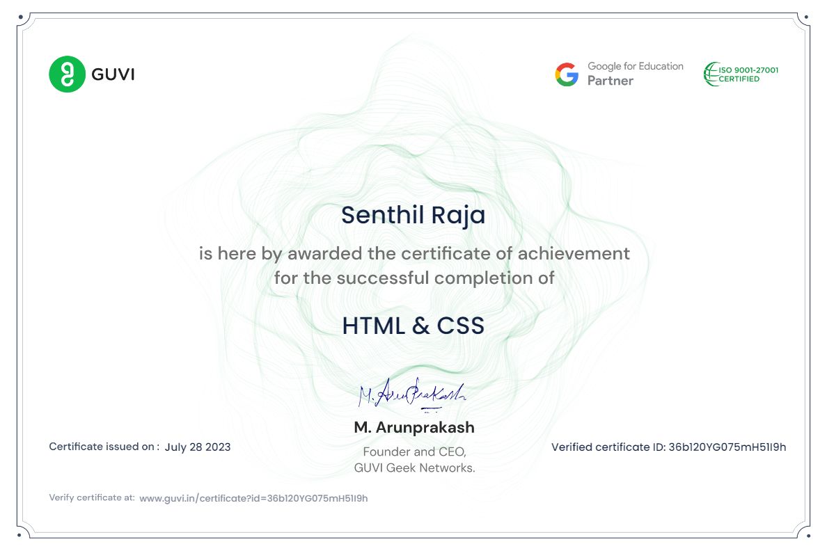 Senthil Raja on LinkedIn: Course completion of HTML and CSS Senthil Raja on LinkedIn: Course completion of HTML and CSS