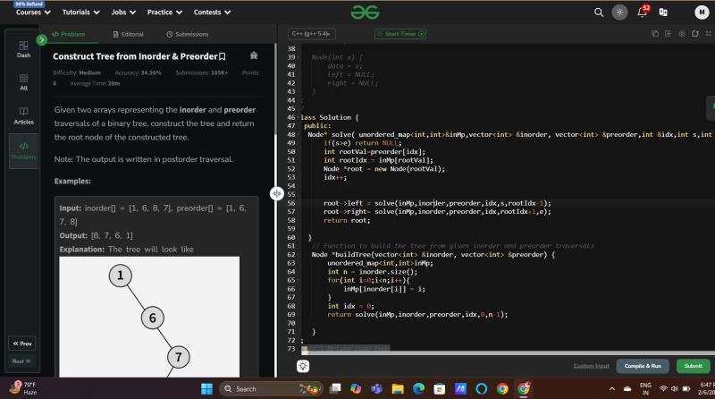 #gfg160 #gfg160 #gfg #binarytree #treeconstruction #recursion #dsa ... #gfg160 #gfg160 #gfg #binarytree #treeconstruction #recursion #dsa ...
