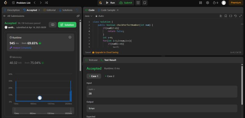 #100daysofcode #day95 #leetcode #mathchallenge #perfectnumber #java ... #100daysofcode #day95 #leetcode #mathchallenge #perfectnumber #java ...