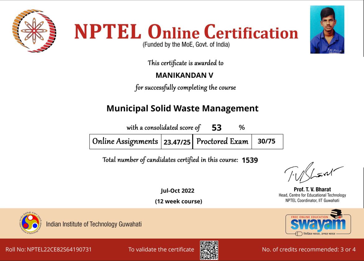 MANIKANDAN V on LinkedIn: I completed the 12-week NPTEL course in ... MANIKANDAN V on LinkedIn: I completed the 12-week NPTEL course in ...