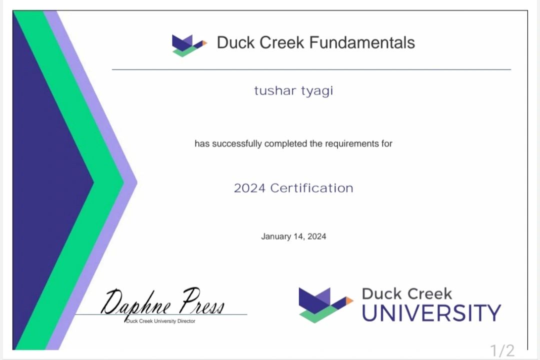 Tushar Tyagi on LinkedIn: #duckcreek #insurance Tushar Tyagi on LinkedIn: #duckcreek #insurance