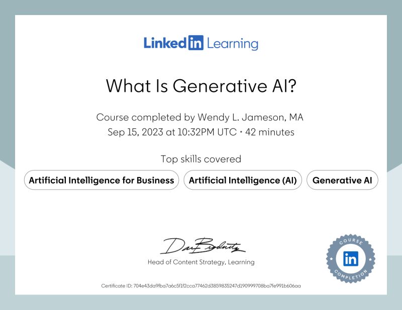 Wendy L. Jameson, MA on LinkedIn: Certificate of Completion Wendy L. Jameson, MA on LinkedIn: Certificate of Completion