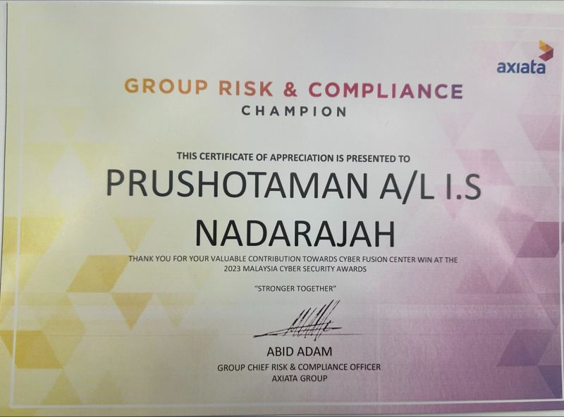 Prushotaman Nadarajah on LinkedIn: #axiata #axiatagrc #soc #socchanpion ... Prushotaman Nadarajah on LinkedIn: #axiata #axiatagrc #soc #socchanpion ...