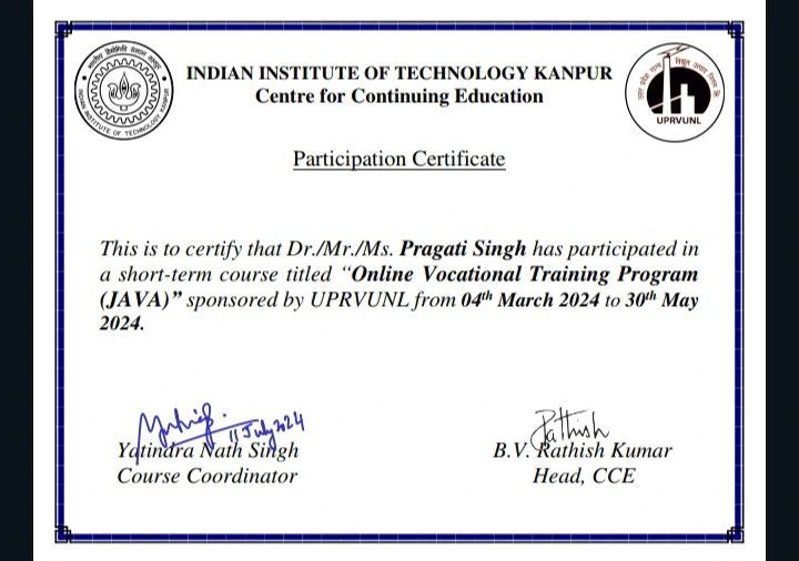 Completed Java training by Pankey Power Plant | Pragati Singh posted on ... Completed Java training by Pankey Power Plant | Pragati Singh posted on ...