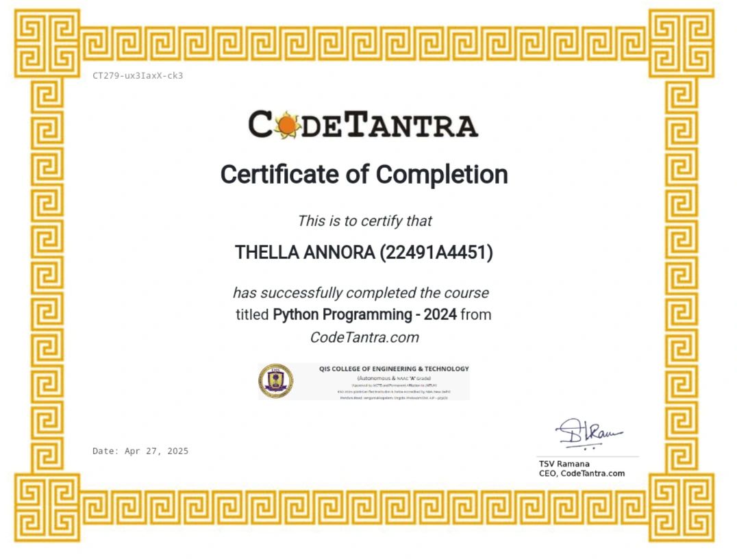 #codetantra #python #pythonprogramming #qis #qiscollege | ANNORA THELLA #codetantra #python #pythonprogramming #qis #qiscollege | ANNORA THELLA