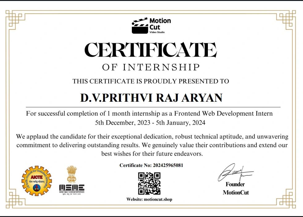 Prithvi Raj Aryan D on LinkedIn: #internship #motioncut # ... Prithvi Raj Aryan D on LinkedIn: #internship #motioncut # ...