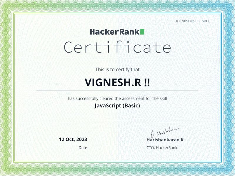 VIGNESH R on LinkedIn: #javascript #webdevelopment #hackerrank VIGNESH R on LinkedIn: #javascript #webdevelopment #hackerrank