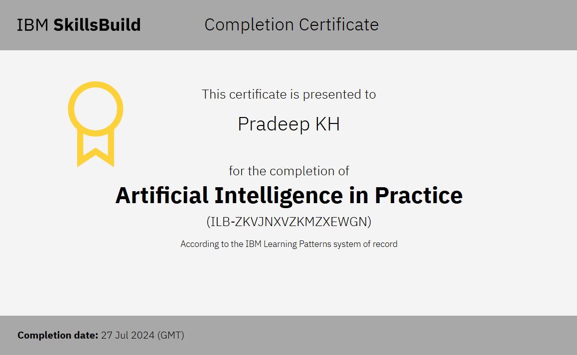 Pradeep KH on LinkedIn: #ai #ibm #certification Pradeep KH on LinkedIn: #ai #ibm #certification