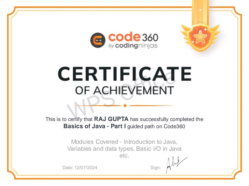 Raj Gupta on LinkedIn: #java #achievement #learning #code360 Raj Gupta on LinkedIn: #java #achievement #learning #code360
