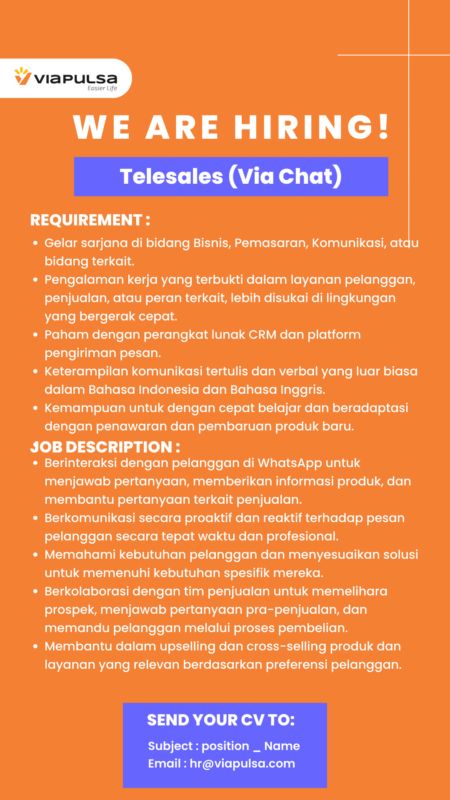 Lowongan Kerja Telesales di PT. Viapulsa Global Indonesia - LokerJogja ... Lowongan Kerja Telesales di PT. Viapulsa Global Indonesia - LokerJogja ...