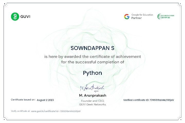 SOWNDAPPAN S on LinkedIn: #guvi SOWNDAPPAN S on LinkedIn: #guvi