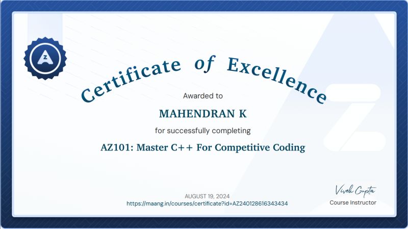 Mahendran K on LinkedIn: #codingjourney #cplusplus #algozenith # ... Mahendran K on LinkedIn: #codingjourney #cplusplus #algozenith # ...