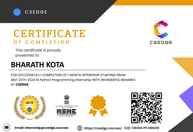 Bharath Kota on LinkedIn: #csedge #pythonprogramming #internship Bharath Kota on LinkedIn: #csedge #pythonprogramming #internship