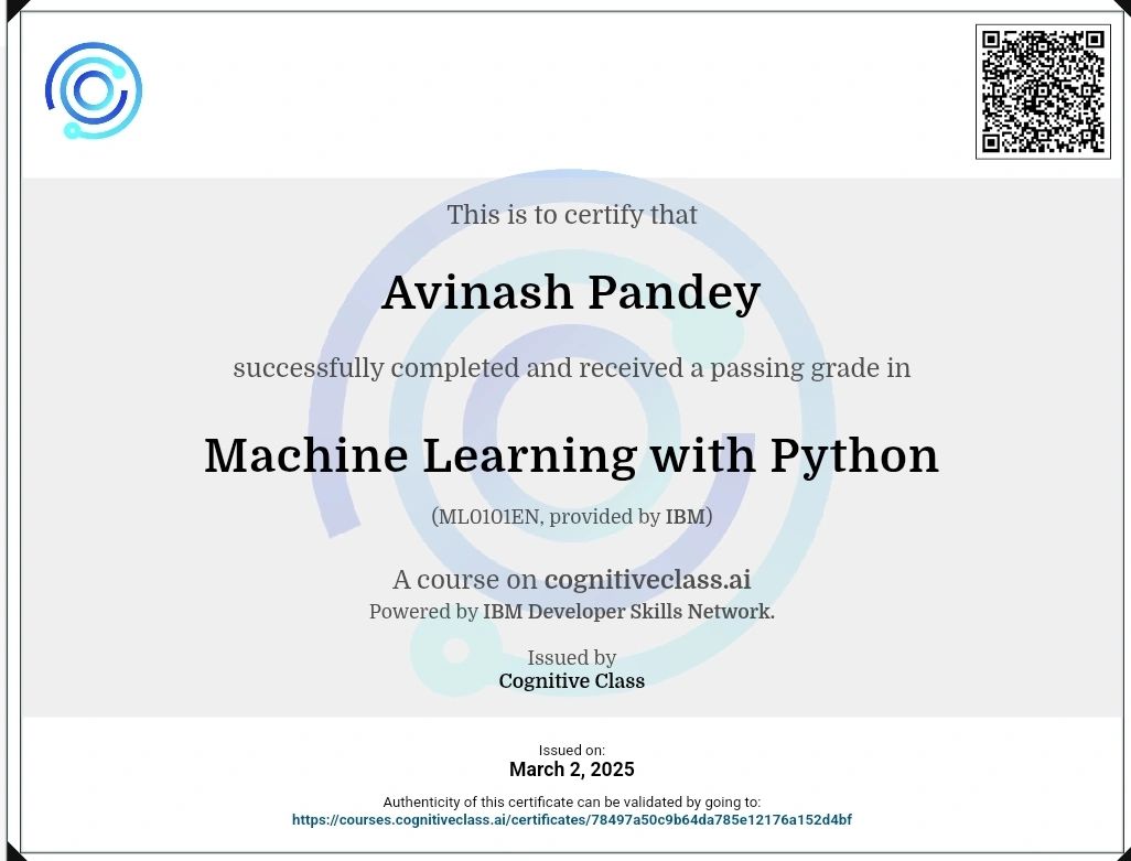 Completed Machine Learning with Python course on Cognitive Class ... Completed Machine Learning with Python course on Cognitive Class ...