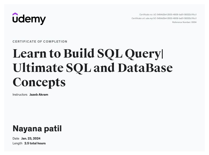 Nayana patil on LinkedIn: #udemy #sqlquery #sqldatabase Nayana patil on LinkedIn: #udemy #sqlquery #sqldatabase