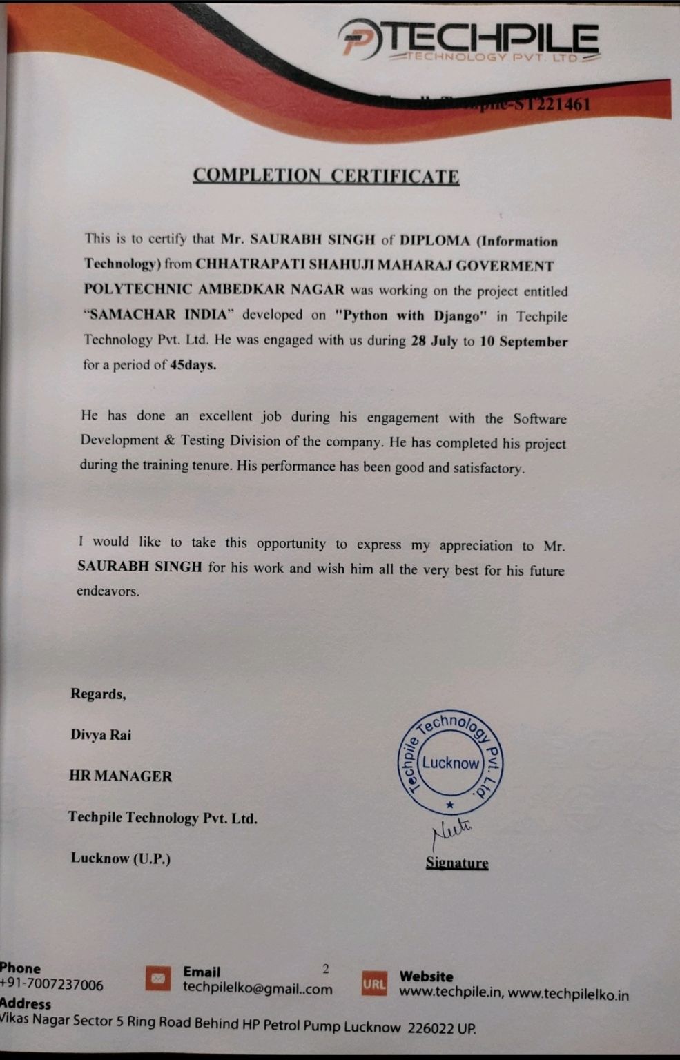 Saurabh Singh on LinkedIn: Project Completion Certificate Saurabh Singh on LinkedIn: Project Completion Certificate