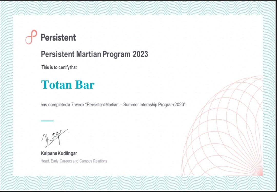 Totan Bar on LinkedIn: #persistentsystems #martianprogram2023 # ... Totan Bar on LinkedIn: #persistentsystems #martianprogram2023 # ...