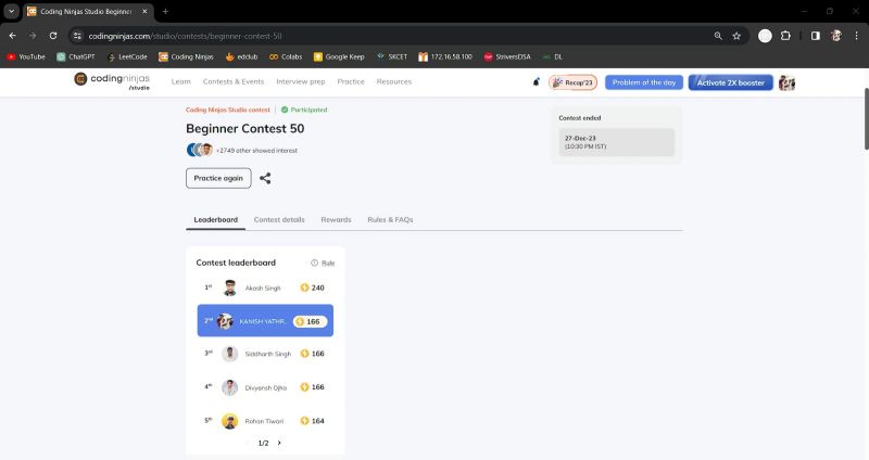 Kanish Yathra Raj on LinkedIn: #codingninjas #codingcontest # ... Kanish Yathra Raj on LinkedIn: #codingninjas #codingcontest # ...