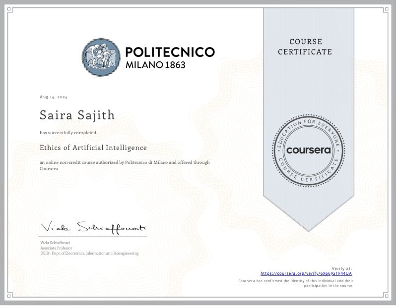Saira Sajith on LinkedIn: #courseera #artificialintelligence Saira Sajith on LinkedIn: #courseera #artificialintelligence
