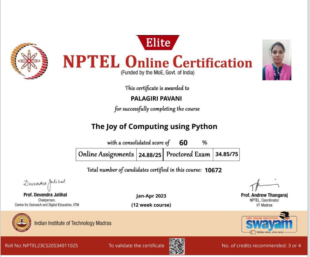 Pavani Palagiri on LinkedIn: #swayam #nptel #pythonprogramming Pavani Palagiri on LinkedIn: #swayam #nptel #pythonprogramming
