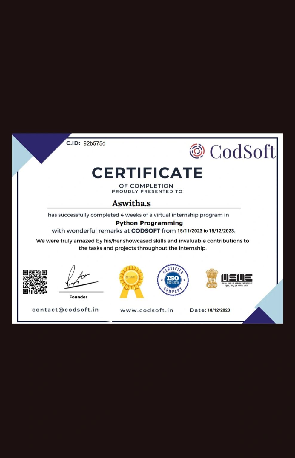 Aswitha .S on LinkedIn: #codesoft Aswitha .S on LinkedIn: #codesoft