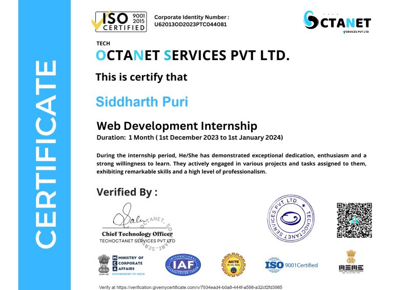 Siddharth Puri on LinkedIn: #internship #octanetinternship Siddharth Puri on LinkedIn: #internship #octanetinternship