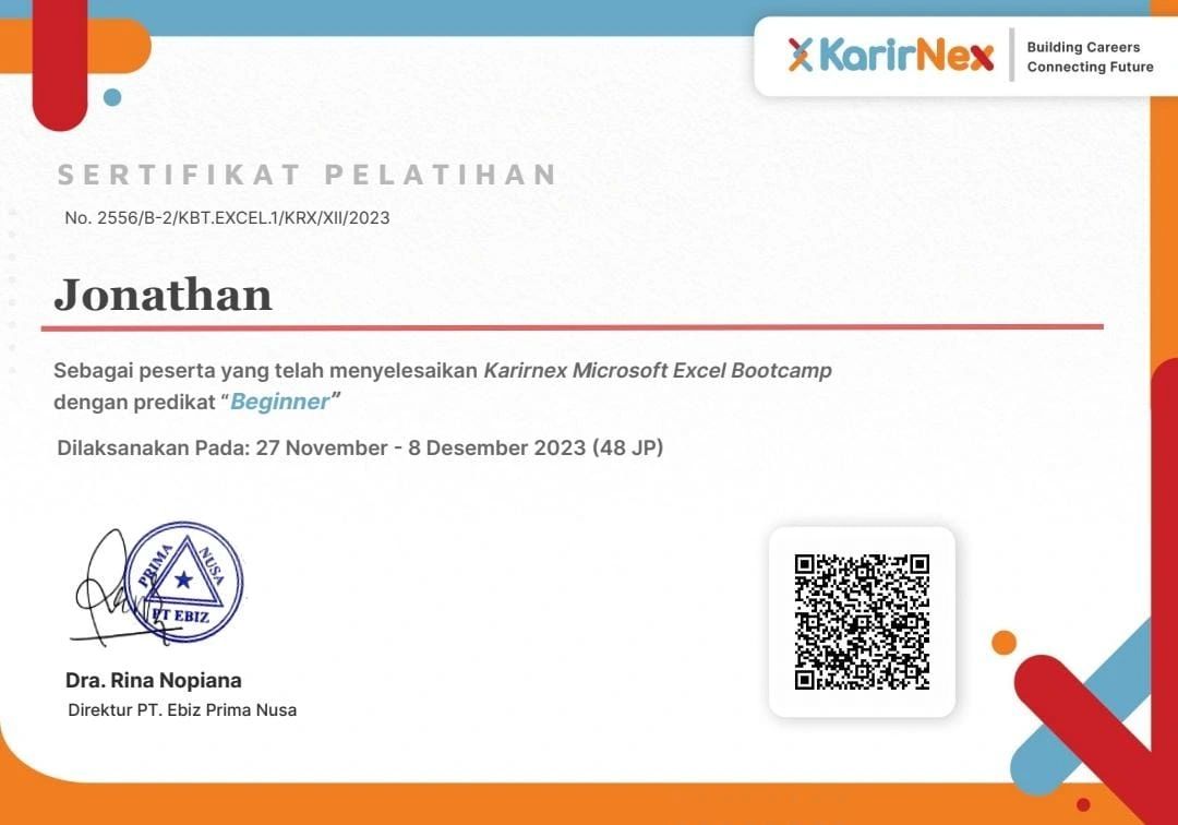 Certificate of Microsoft Excel from KarirNex, Training Microsoft Excel ... Certificate of Microsoft Excel from KarirNex, Training Microsoft Excel ...