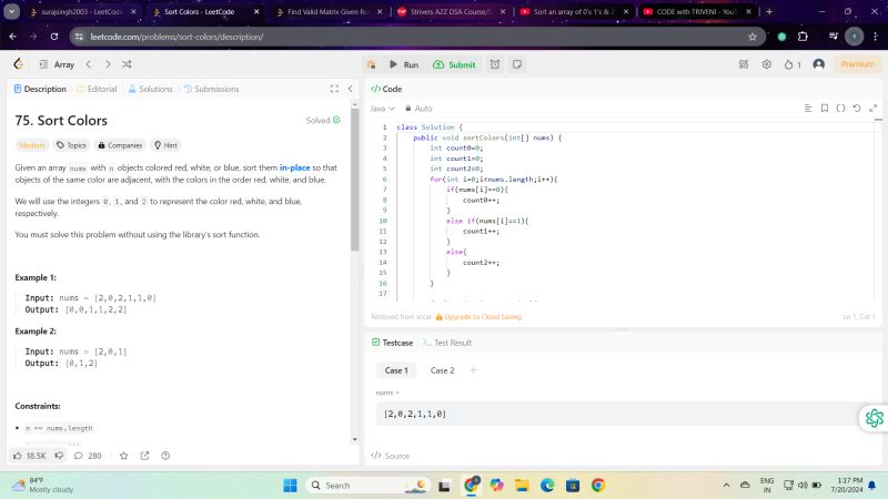 Day 50: Solved LeetCode problem 75 | Suraj Singh posted on the topic ... Day 50: Solved LeetCode problem 75 | Suraj Singh posted on the topic ...