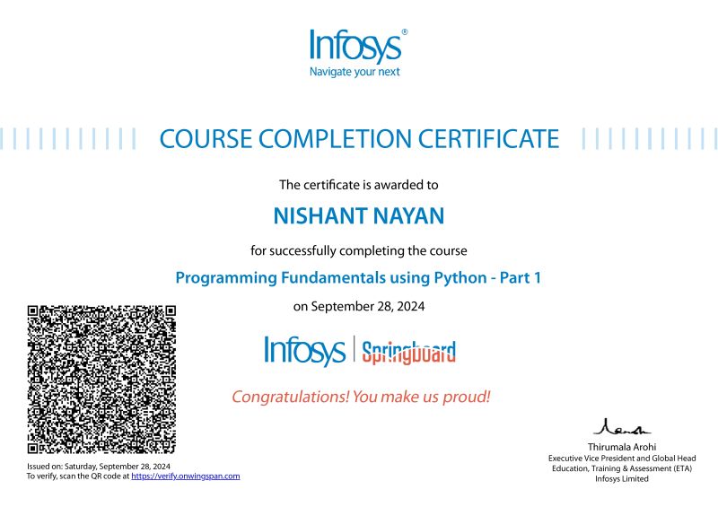 Nishant Nayan on LinkedIn: #python #programming #infosys # ... Nishant Nayan on LinkedIn: #python #programming #infosys # ...