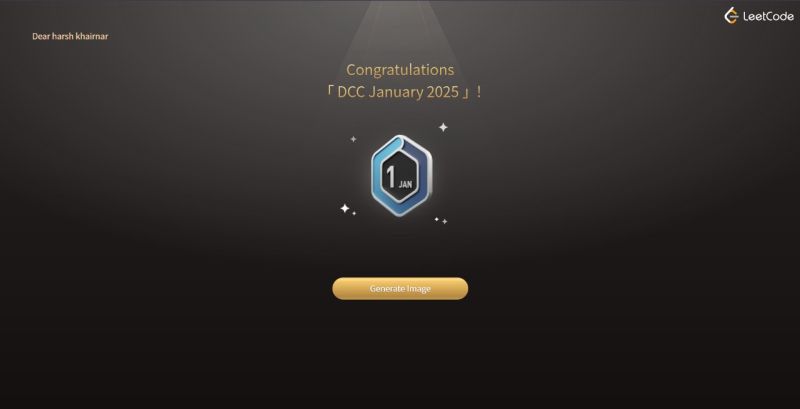 “Completed a 1-month streak on LeetCode! | Harsh Khairnar “Completed a 1-month streak on LeetCode! | Harsh Khairnar