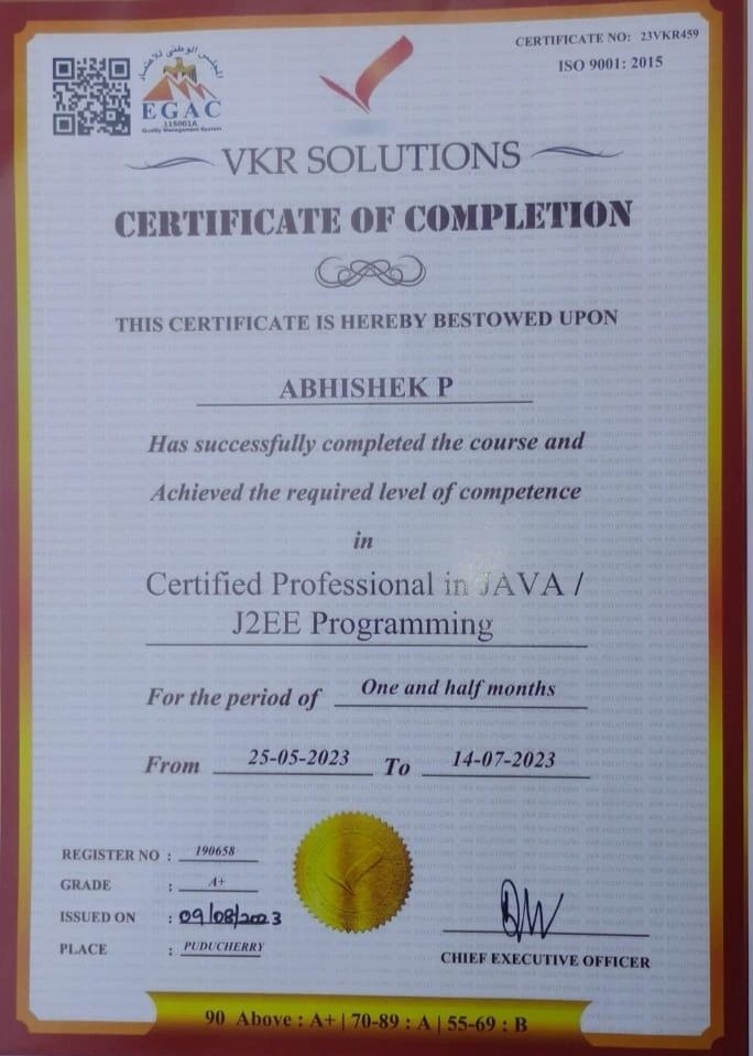 Abhishek P on LinkedIn: certified in java programming Abhishek P on LinkedIn: certified in java programming