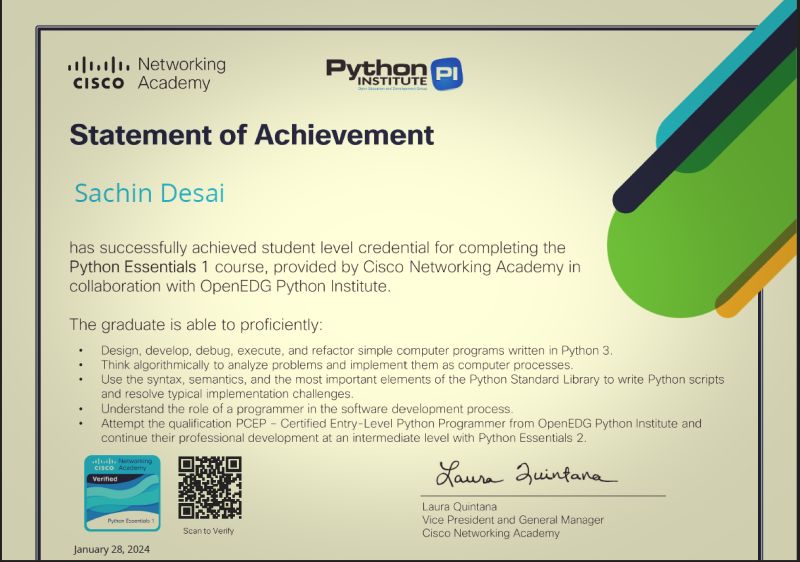 Sachin Desai on LinkedIn: #pythonessential #ciscocertification # ... Sachin Desai on LinkedIn: #pythonessential #ciscocertification # ...