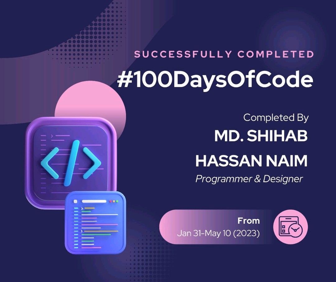 MD. Shihab Hassan Naim on LinkedIn: #100daysofcode #100daysofcode MD. Shihab Hassan Naim on LinkedIn: #100daysofcode #100daysofcode