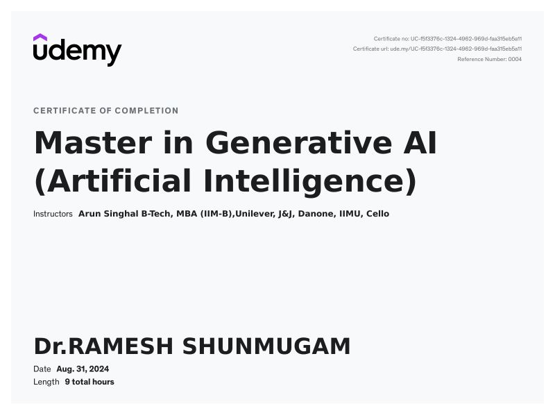 Dr Ramesh on LinkedIn: # AI # Udemy # Master in Generative AI ... Dr Ramesh on LinkedIn: # AI # Udemy # Master in Generative AI ...