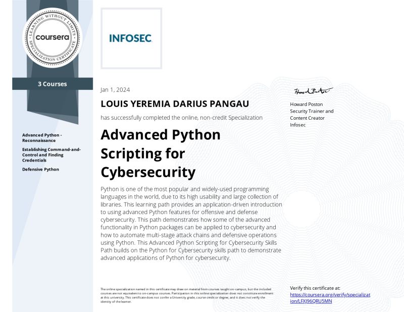 Louis Darius on LinkedIn: Completed the Advanced Python Scripting for ... Louis Darius on LinkedIn: Completed the Advanced Python Scripting for ...