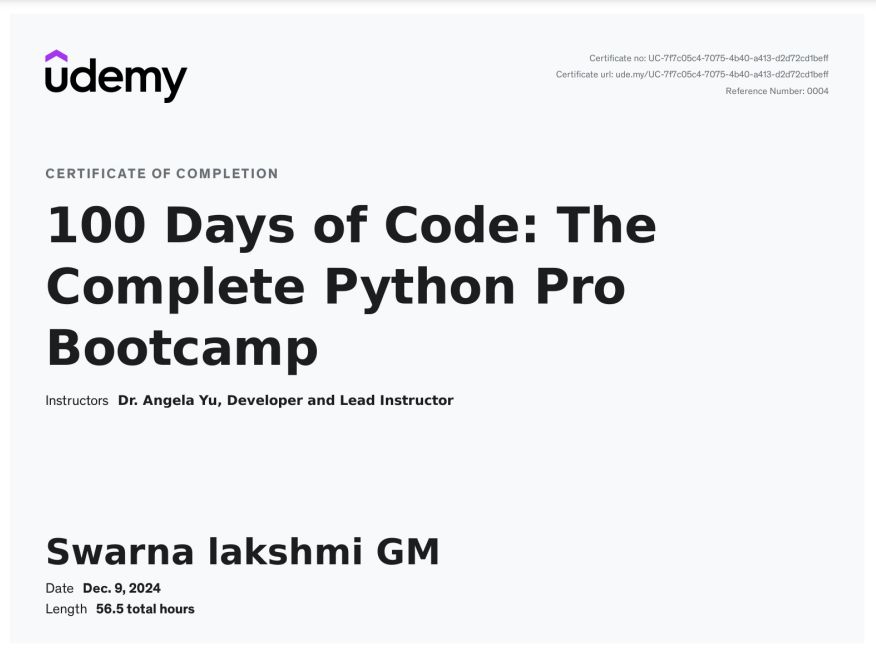 Swarna lakshmi GM on LinkedIn: #python #100daysofcode #gratitude # ... Swarna lakshmi GM on LinkedIn: #python #100daysofcode #gratitude # ...