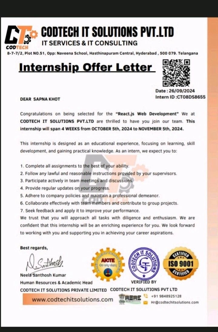 Sapna Khot on LinkedIn: #internship #reactjs #webdevelopment #codtech # ... Sapna Khot on LinkedIn: #internship #reactjs #webdevelopment #codtech # ...