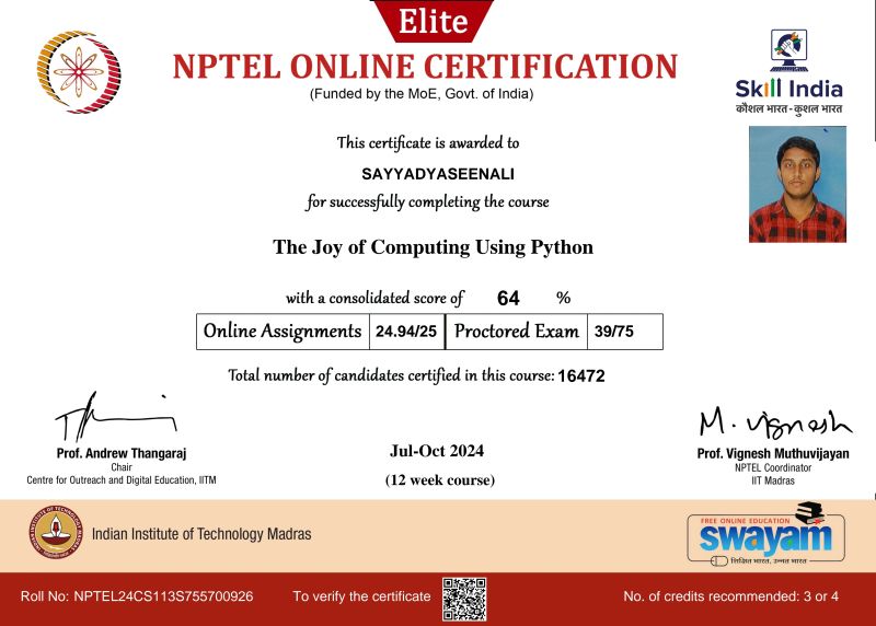 SAYYAD. YASEEN ALI on LinkedIn: #nptel #python #programming # ... SAYYAD. YASEEN ALI on LinkedIn: #nptel #python #programming # ...