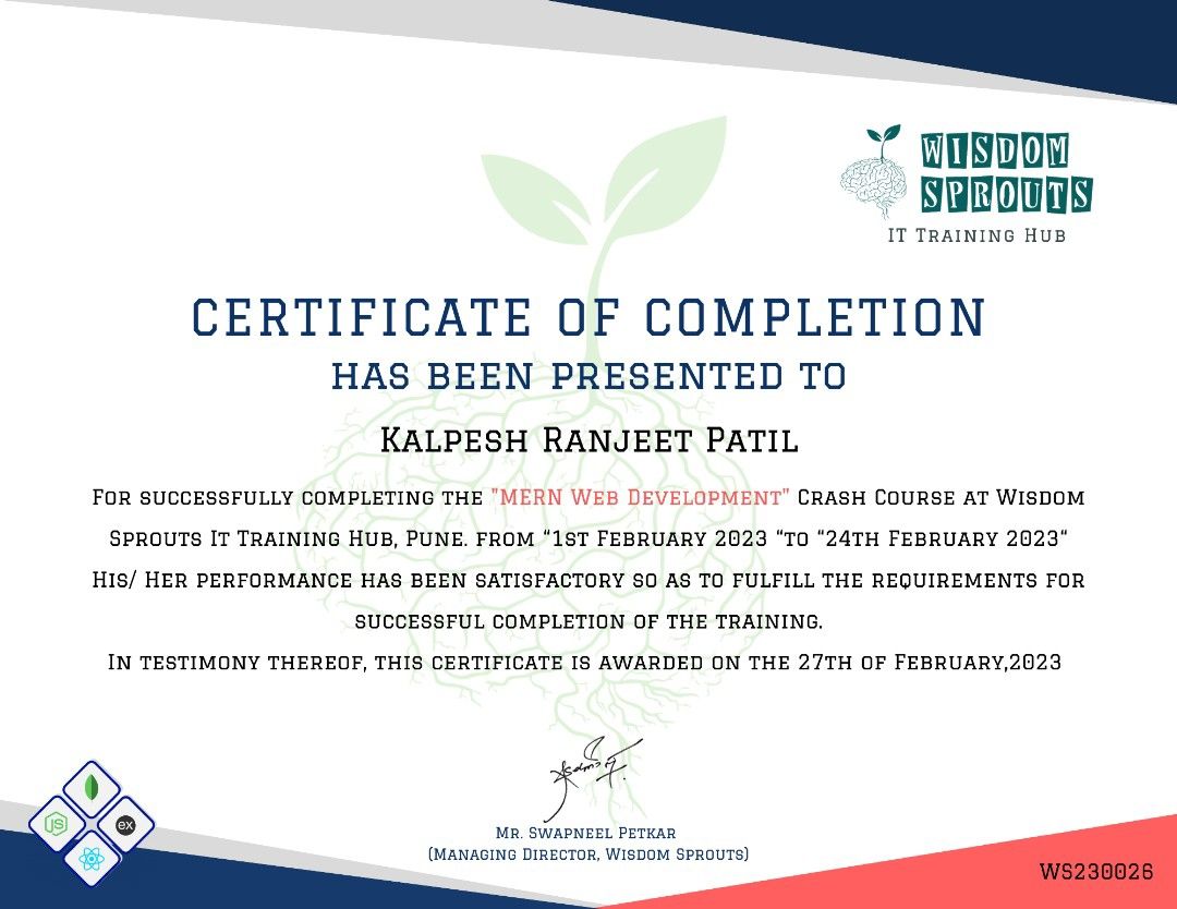 Kalpesh Patil on LinkedIn: #share #training #webdevelopment #merndeveloper Kalpesh Patil on LinkedIn: #share #training #webdevelopment #merndeveloper