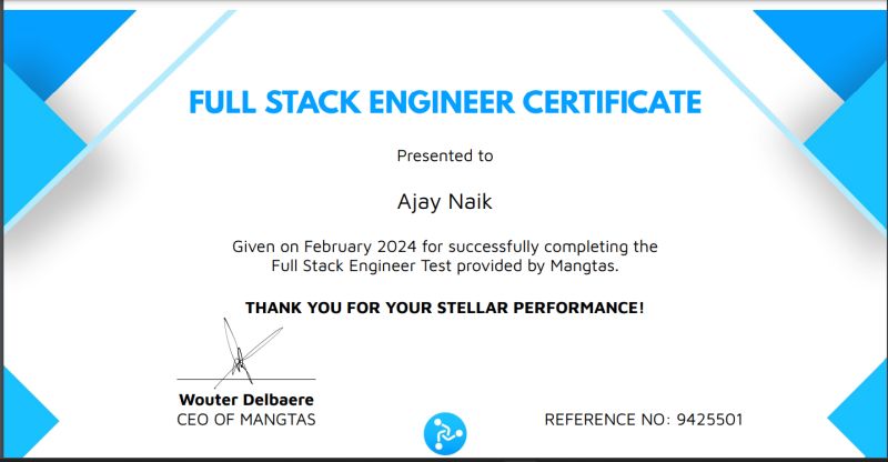 Ajay Naik on LinkedIn: Leveling Up: Officially Certified in Fullstack ... Ajay Naik on LinkedIn: Leveling Up: Officially Certified in Fullstack ...