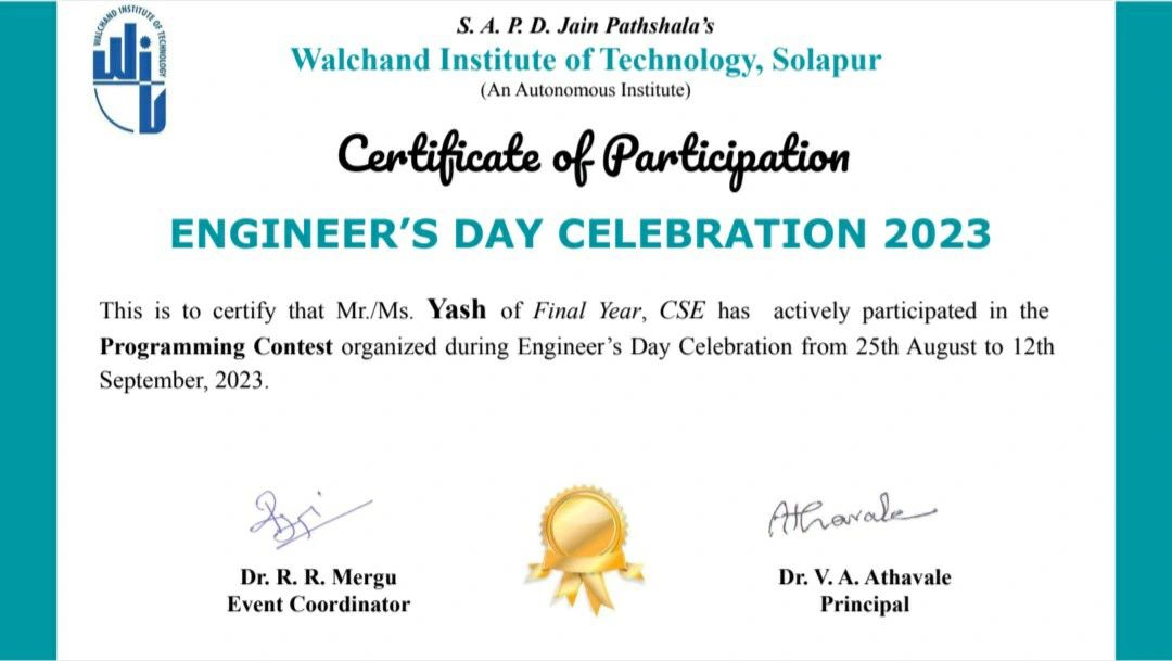 #engineersday #programmingchallenge #codingjourney | YASH MHETRE #engineersday #programmingchallenge #codingjourney | YASH MHETRE