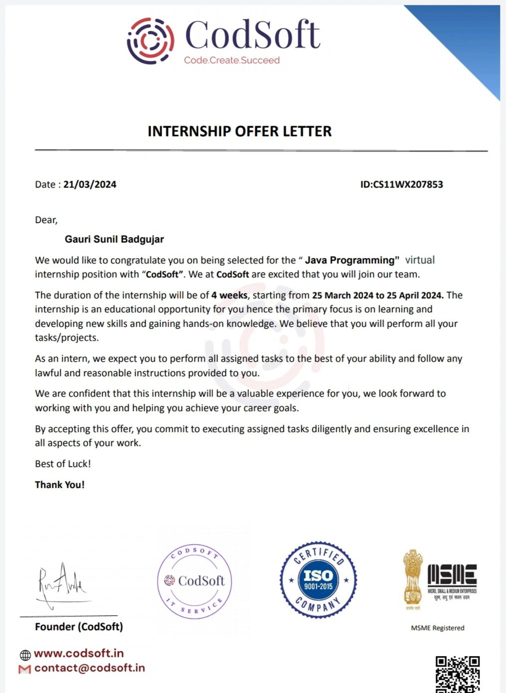 #codsoft #java #internship #internshipopportunity | Gauri Badgujar #codsoft #java #internship #internshipopportunity | Gauri Badgujar