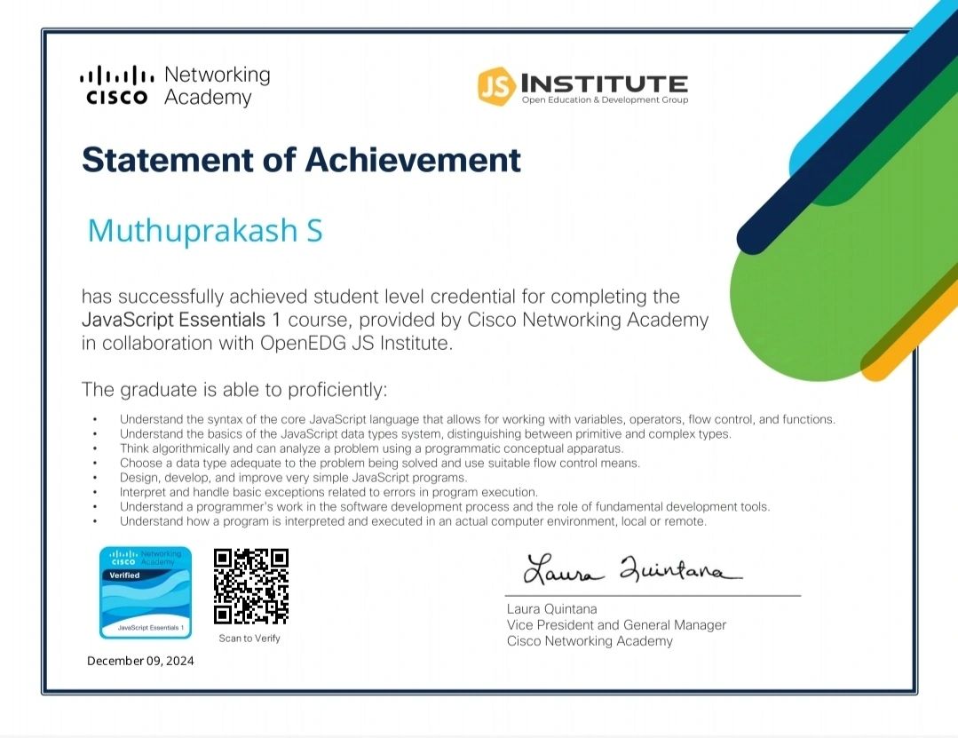 Muthuprakash S on LinkedIn: #javascript #certificatien #webdevelpment Muthuprakash S on LinkedIn: #javascript #certificatien #webdevelpment